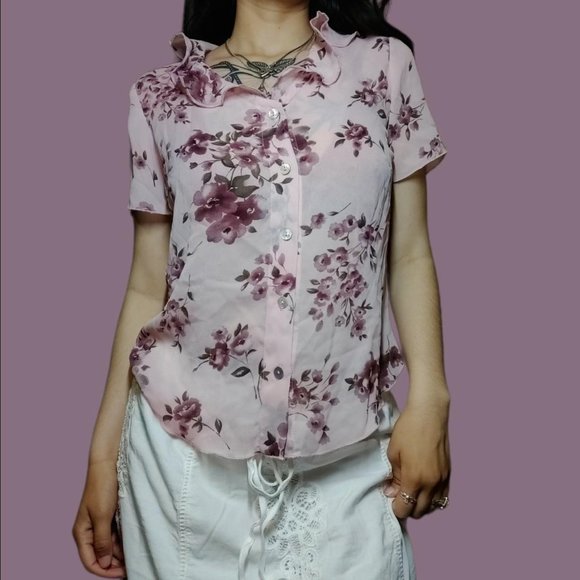 Tops | Vintage 9s Pink Lilac Floral Dainty Top | Poshmark